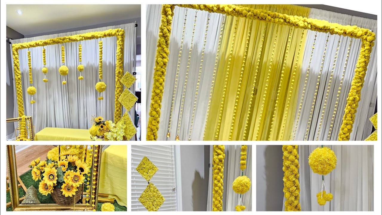 Diy mahendi decoration idea at Home with marigold garlands # Mahendi ...