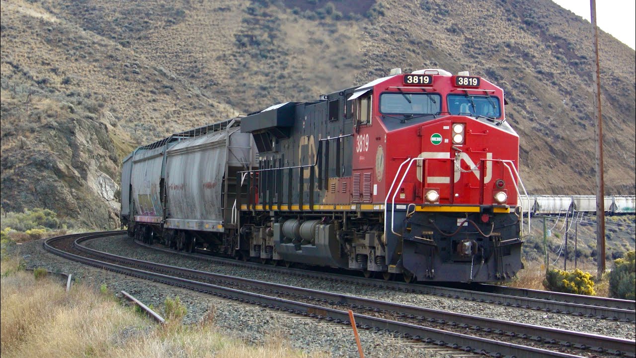 HUGE TRAIN!!! CN 3819 and CN 3826 lead CN G819 west at Kissick, Kamloops, BC. CN Ashcroft Sub ...
