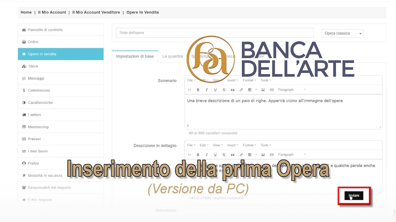 Inserimento della Prima Opera - Tutorial da PC - YouTube