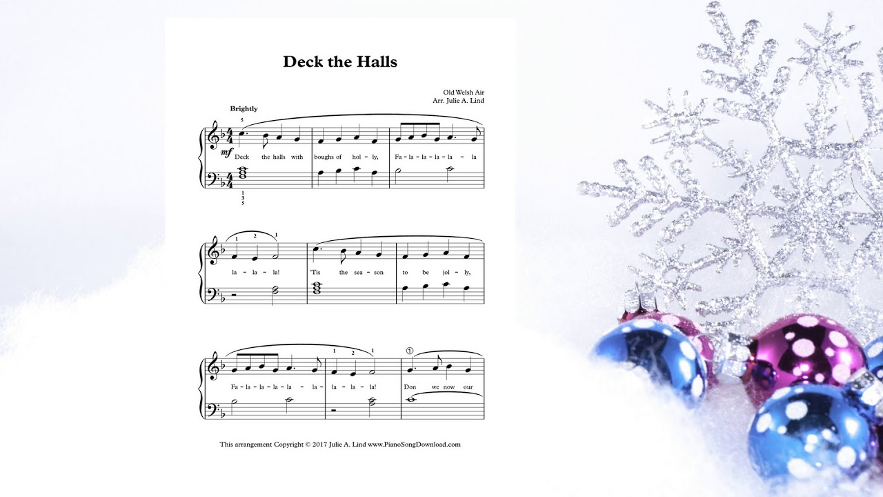 Deck the Halls: easy Christmas carol for piano with free sheet music ...