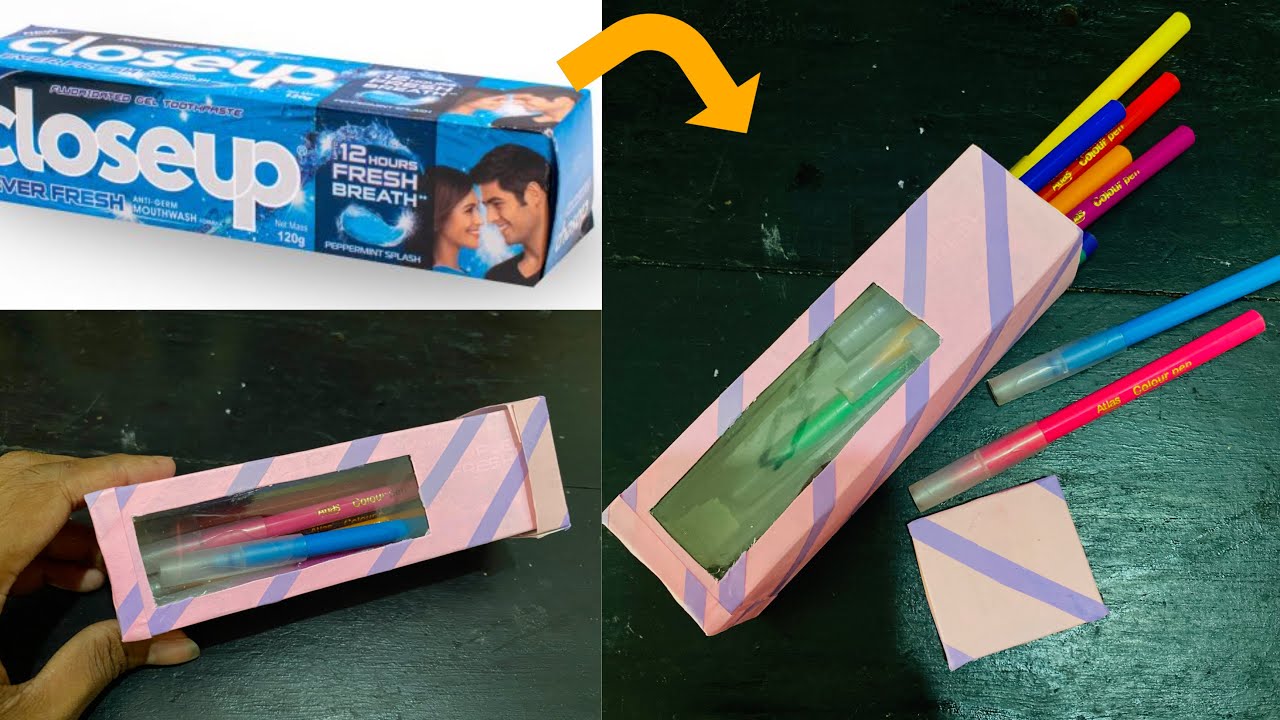 DIY Pencil Box made from a old Toothpaste Box | Easy Step-by-Step ...