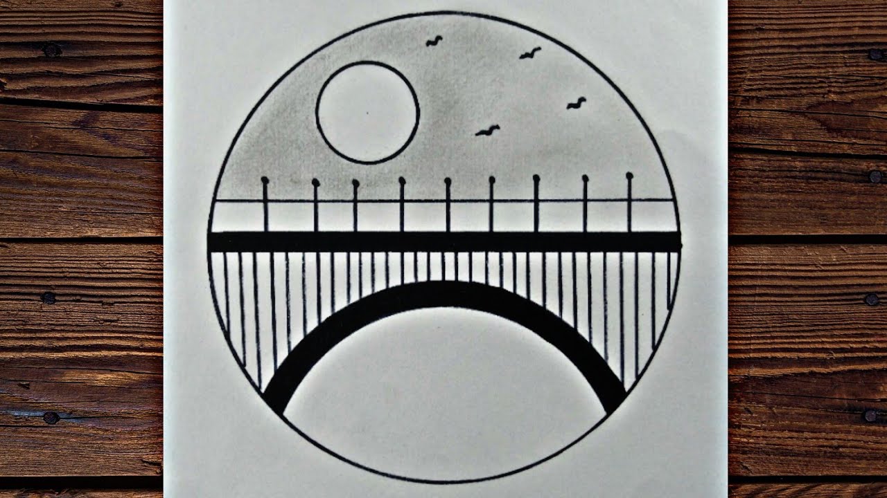 Scenery drawing in circle Moon and brige drawing in circle. - YouTube