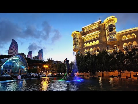 Baku Azerbaijan Night Walk in City Center[4K60fps]- Summer 2023