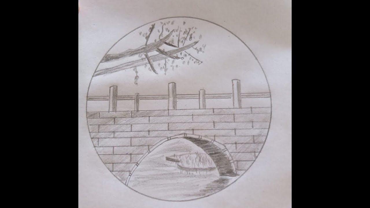 How to draw bridge scenery drawing - YouTube