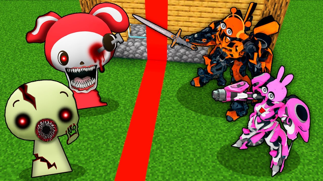 Sprunki Transformers split the village in two with Sprunki Mikey and JJ ...