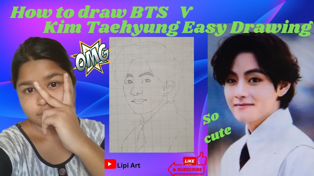 HOW TO DRAW BTS V😍💜 OUTLINE DRAWING || KIM TAEHYUNG Easy Drawing ,part - 1 || @LipiArt - YouTube