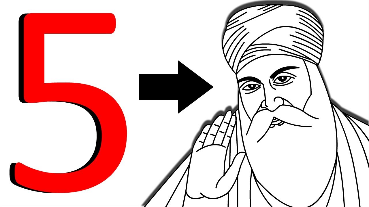 Turn number 5 into Guru nanak dev ji drawing easy - How to draw Guru ...