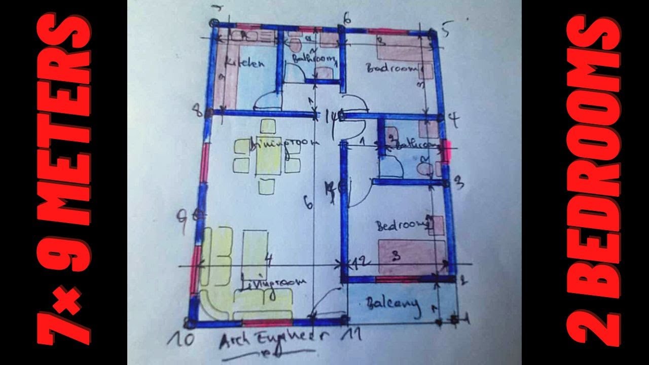 2 Bedroom house plan 8×9m(72 sqm), house floor plan design. - YouTube