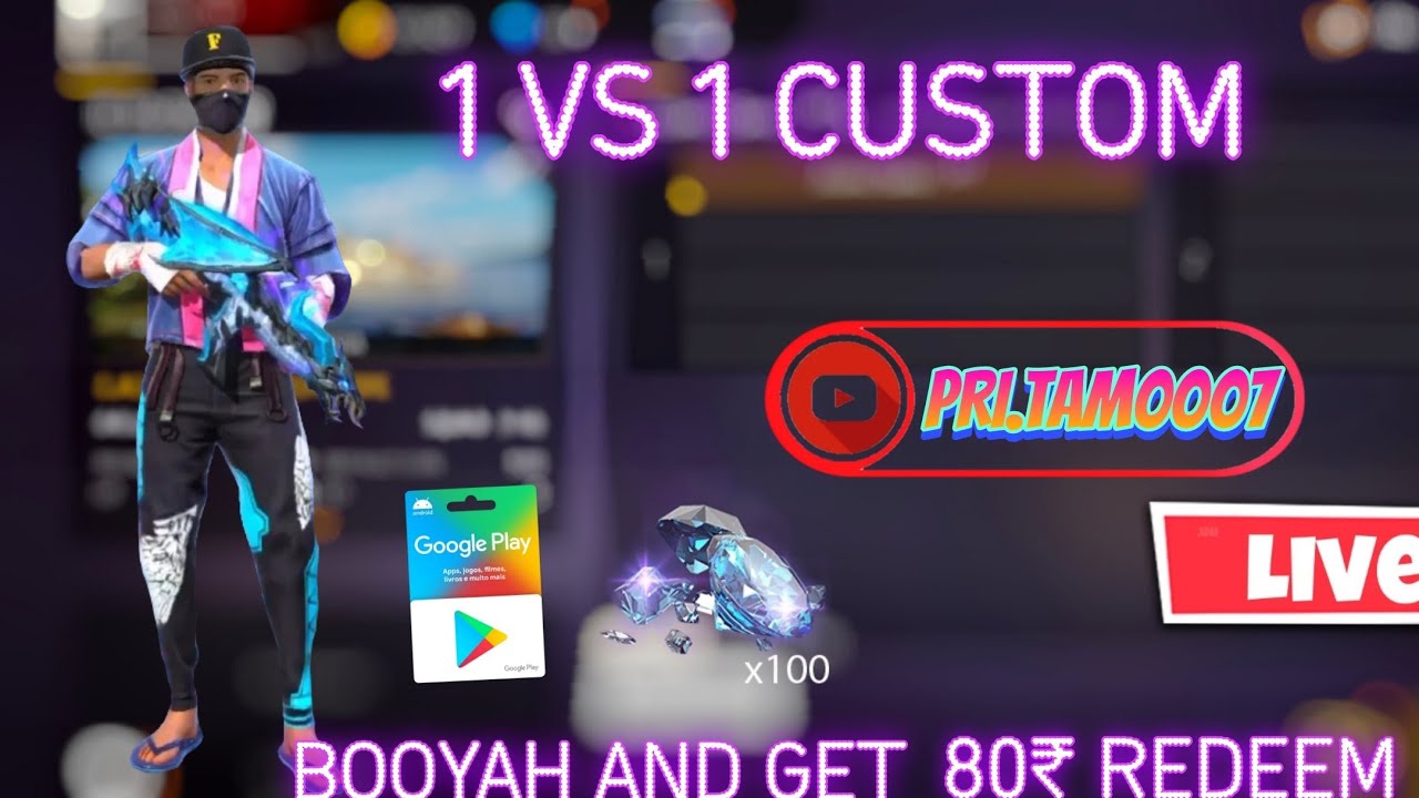 FREE FIRE LIVE 1 VS 1 CUSTOM WITH RONDOM PLAYER AND DEFEAT ME AND 80 ...