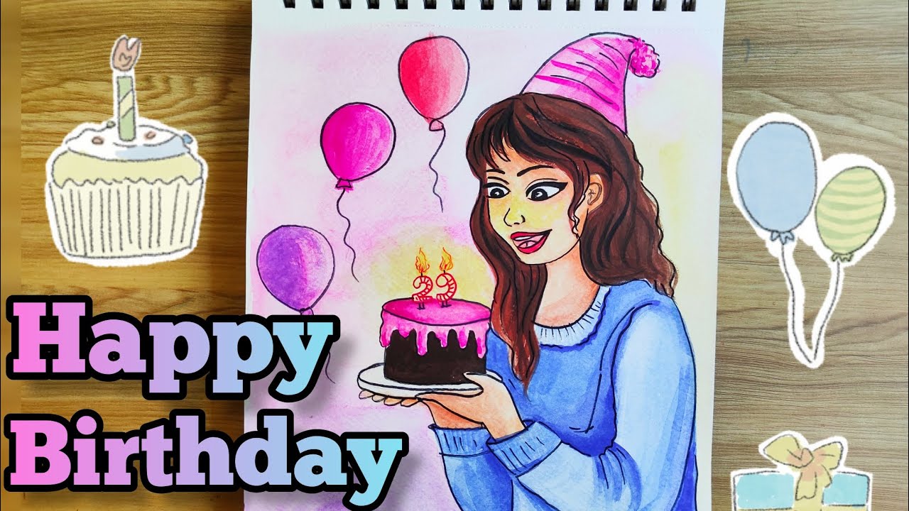 Draw birthday party🥳/ birthday party drawing | #painting #watercolor # ...