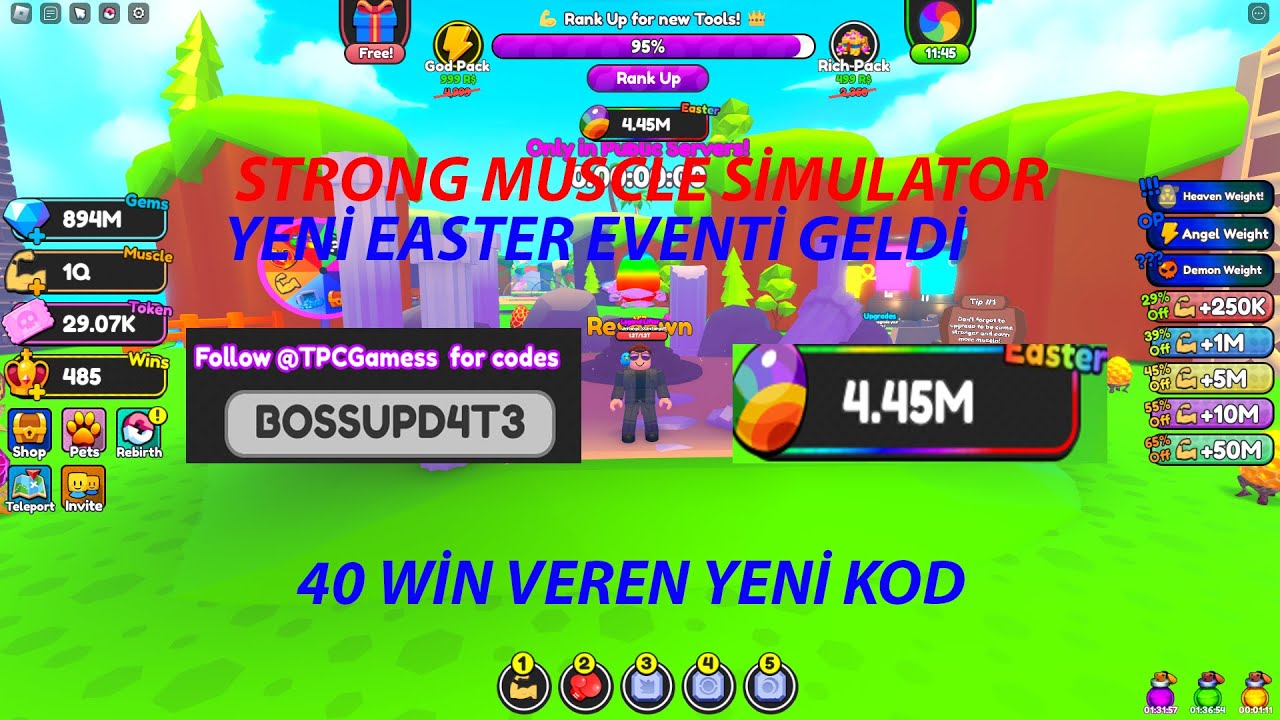 💪STRONG MUSCLE SİMULATOR YENİ EASTER GÜNCELLEMESİ VE 40 WİN KODU ...