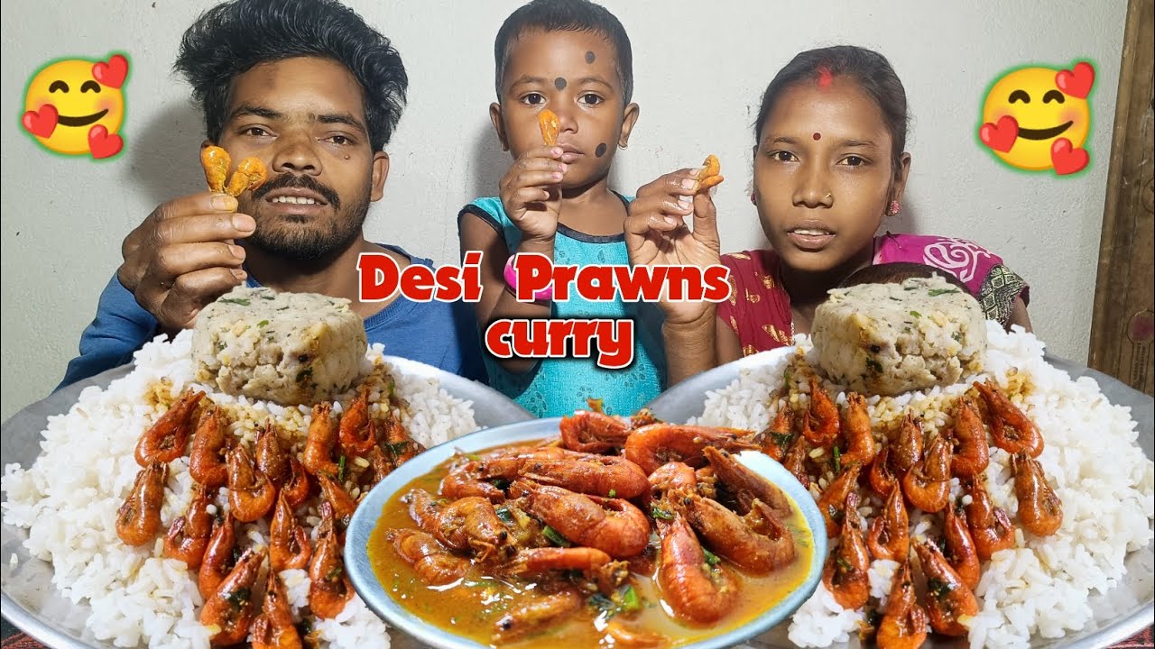 Desi prawn curry rice eating | jh eating show - YouTube