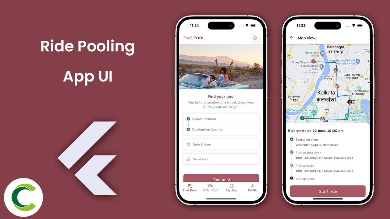 Car Pool App UI in Flutter | Ride Pooling App UI in Flutter | PoolRide ...