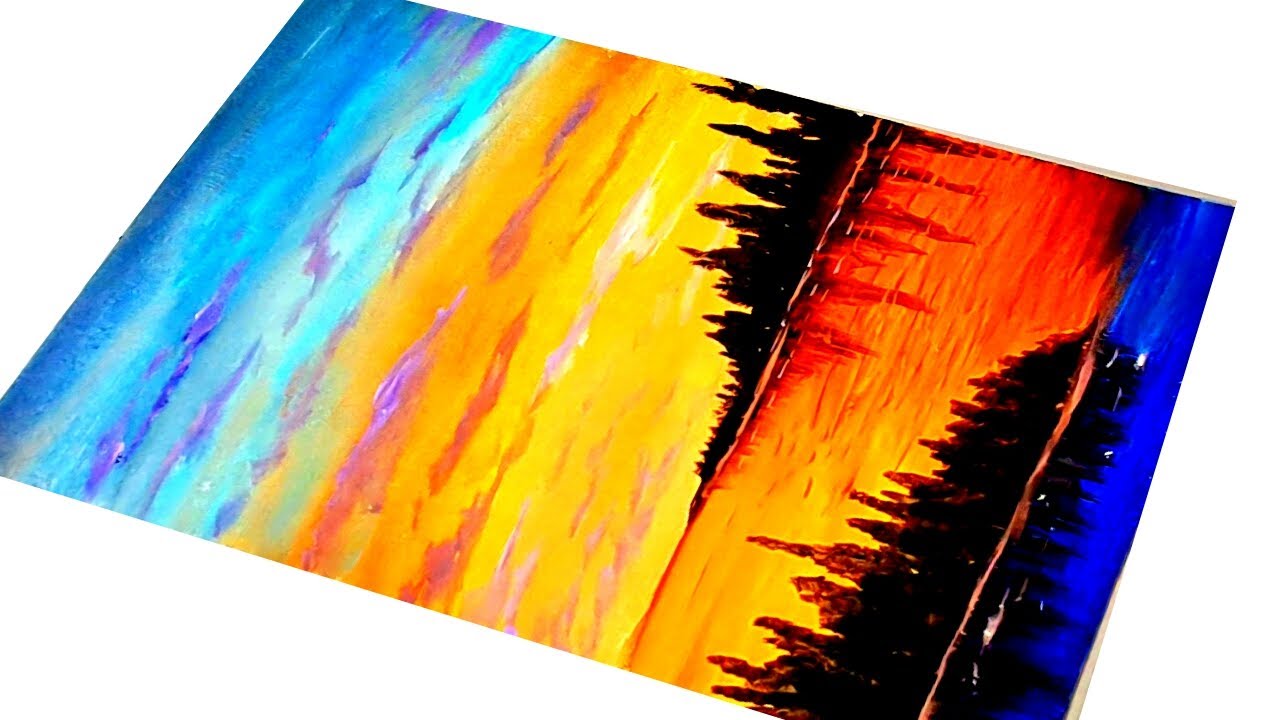 Sunset by Lake Painting | Acrylic Tutorial Step by Step - YouTube