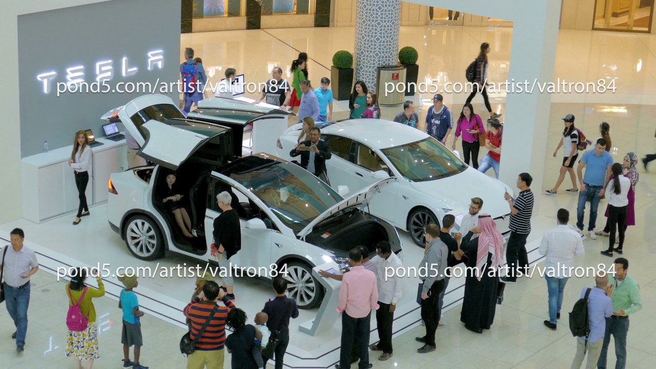 DUBAI, UAE - FEBRUARY, 2017: 2 models of cars Tesla presented to the ...