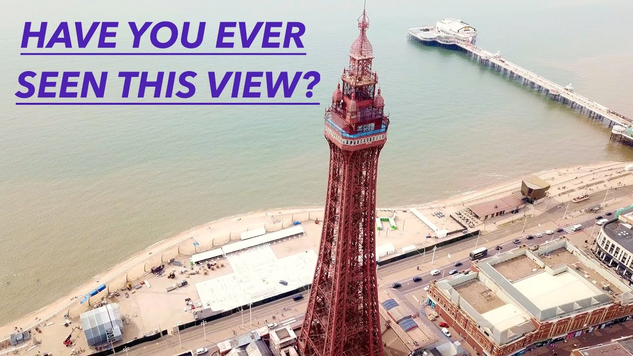 Blackpool Tower unseen close up drone footage of the top of the tower ...