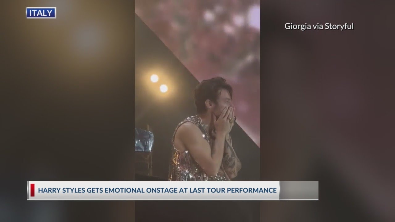Harry Styles gets emotional onstage at last tour performance - YouTube