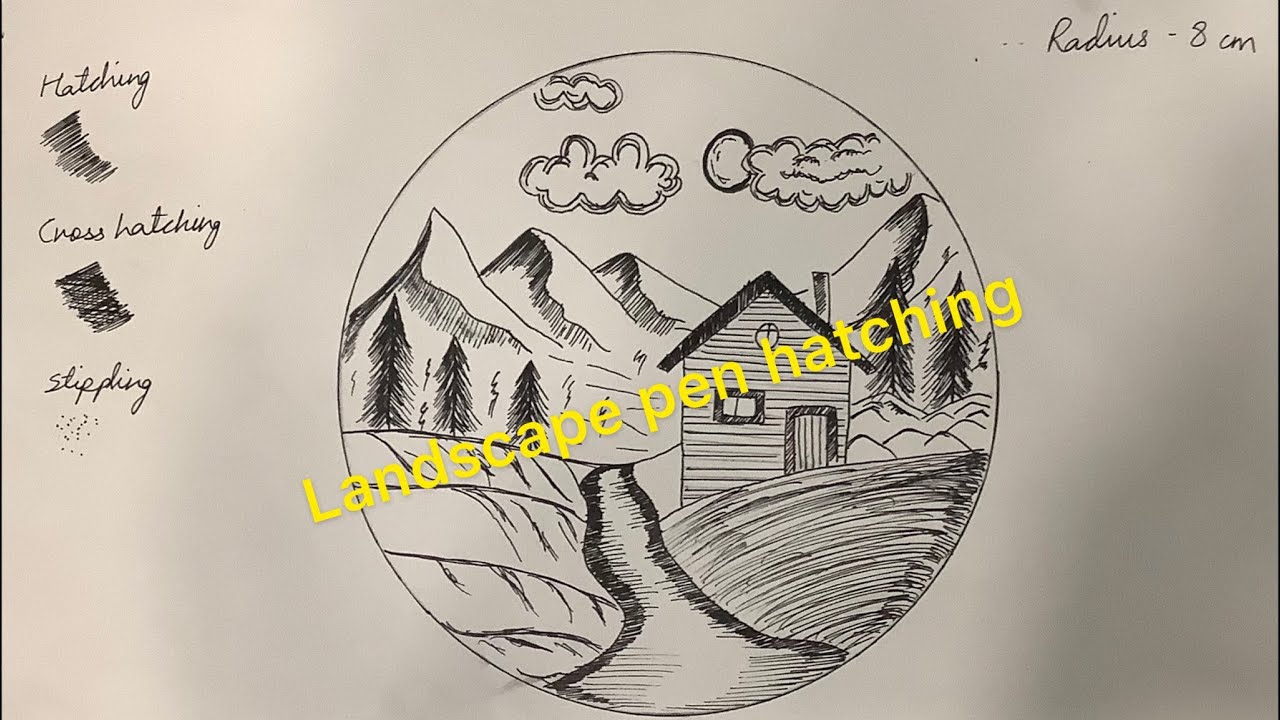 How to make a landscape (pen hatching) easy drawing | Maanvik Jain ...