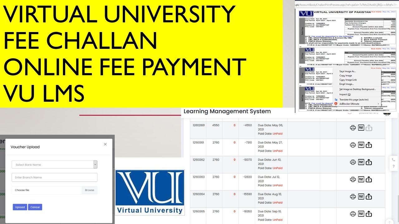 Payment of Virtual University , Online and Bank Challan | VU Fee ...