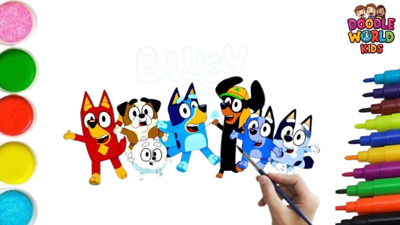 Draw Bluey with her best friend 🐶💙 Easy and fun cartoon drawing for ...