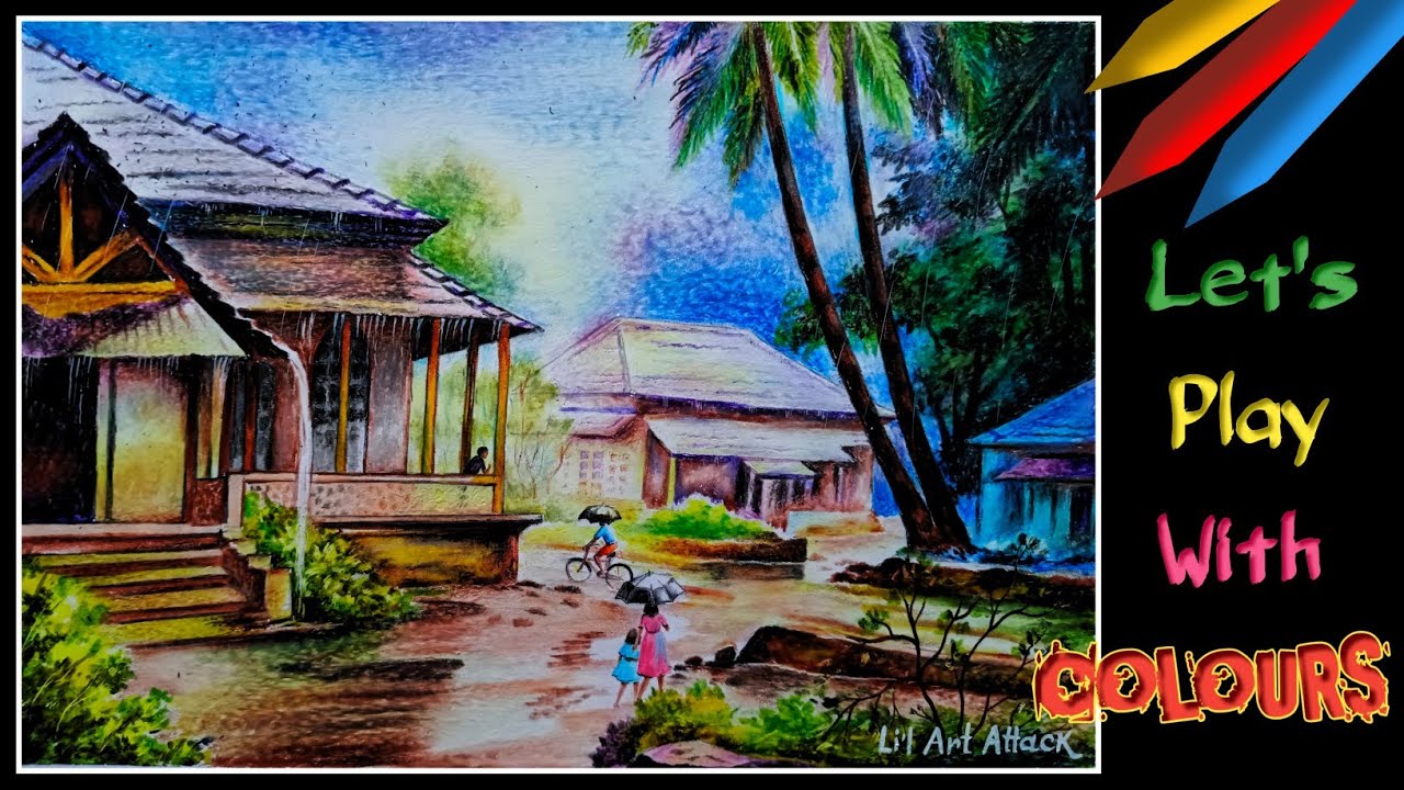 How To Draw Rainy Day//Rainy Season Drawing//Monsoon Season - YouTube