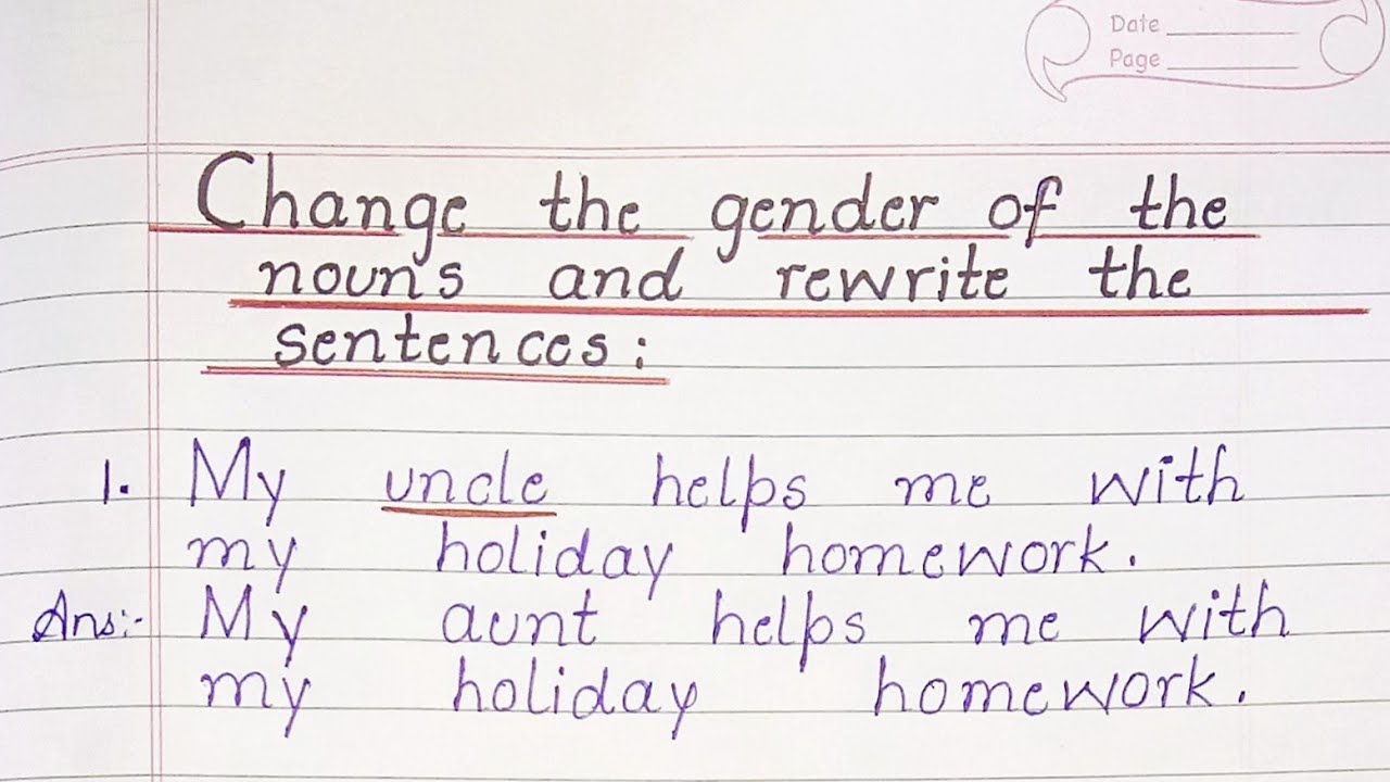 Change the gender of the nouns and rewrite the sentences - Part 3 - YouTube