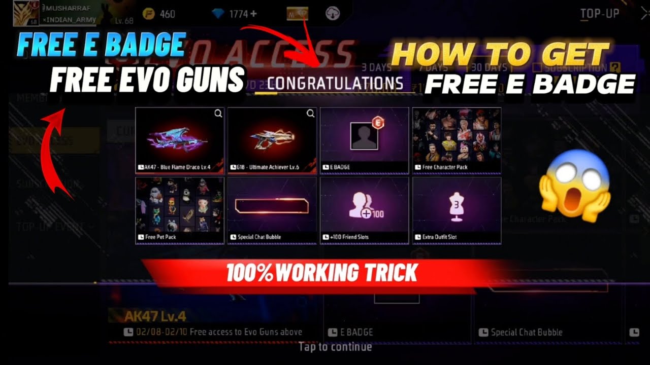 HOW TO GET FREE E BADGE IN FREE FIRE | NEW EVO ACCESS EVENT FREE FIRE ...
