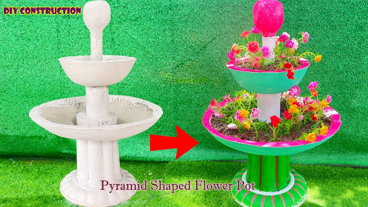 Amazing Flower Pot Making / Conical TowerFlower Pot / Creative Cement ...
