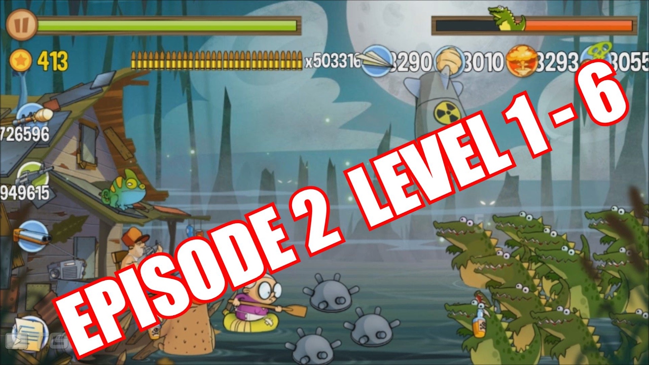 Swamp Attack Episode 2 Level 1-6 Full Weapon Power Airstrikes A-Bomb ...