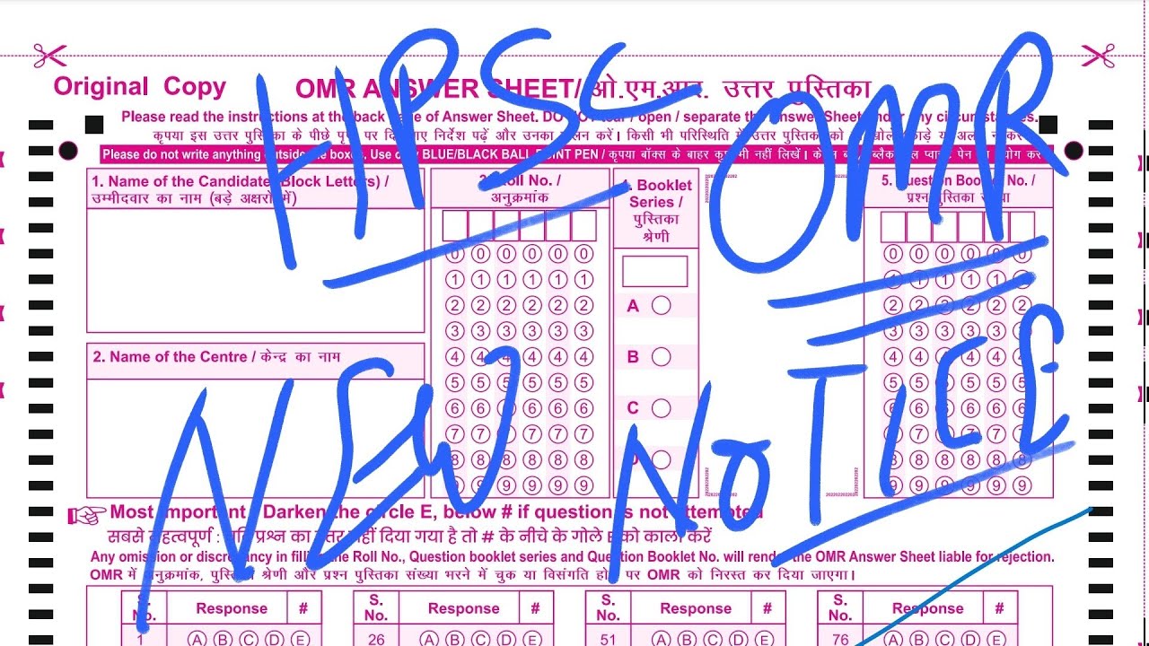 HPSC OFFICIAL NOTIFICATION FOR OMR SHEET INSTRUCTIONS OMR COPY ...