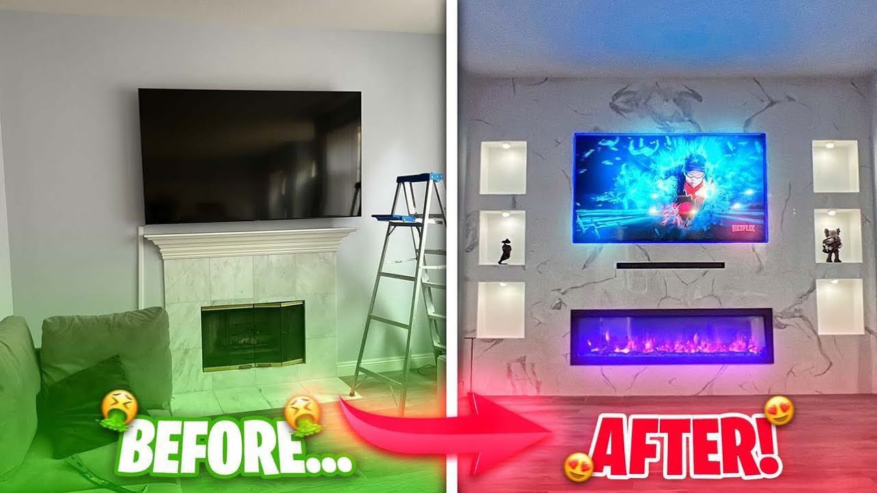DIY Marble Wall with Fireplace!! - YouTube