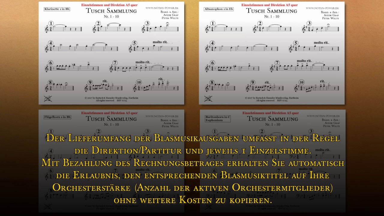 Tuschsammlung 1 - 10 für Blasorchester - YouTube