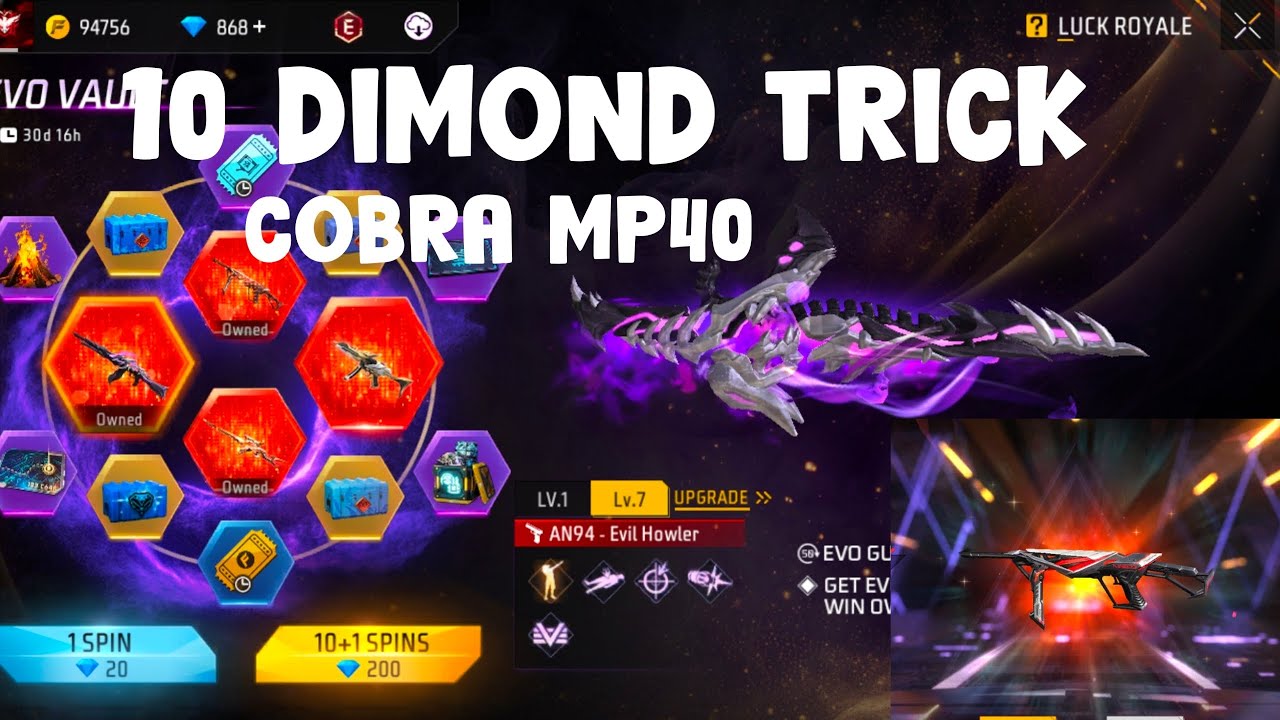 10 Dimond Trick Cobra Mp40|| New Voult Event Spin😱 New Voult Event ...