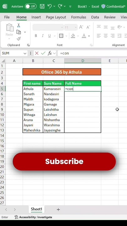 First Name & Last name How to combine #excel #excelshorts #exceltips #shorts - YouTube