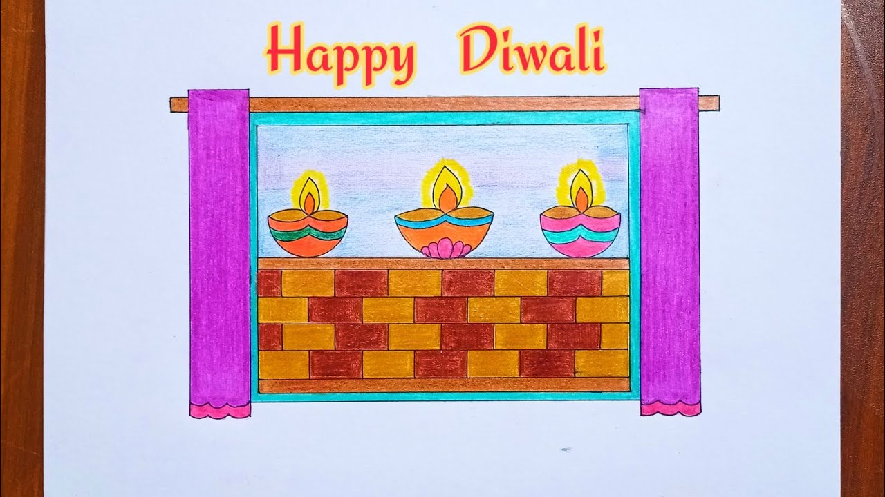 how to draw diwali festival step by step/how to draw diwali scenery ...