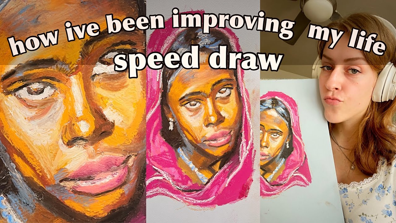 OIL PASTEL PORTRAIT SPEED DRAW || self improvement and tech addiction ...