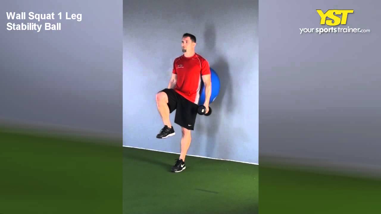 Wall Squat 1 Leg Stability Ball - YouTube