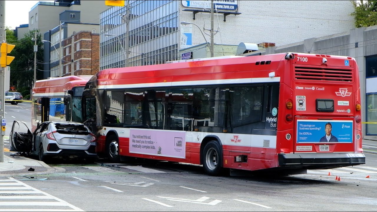 TTC NovaBus LFS HEV 7100 & New Flyer XDE40 7303 Crash Scene - YouTube