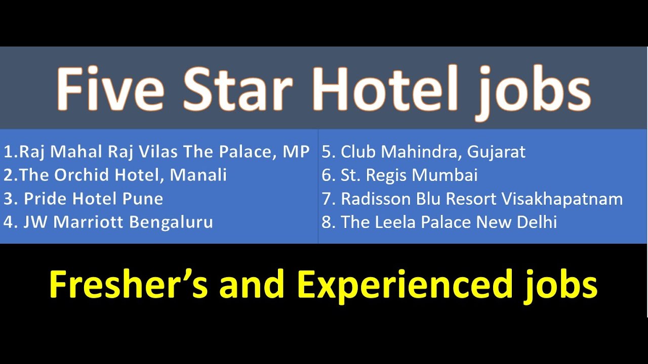 Five star hotel jobs for Freshers & Experienced hotel industry jobs ! # ...
