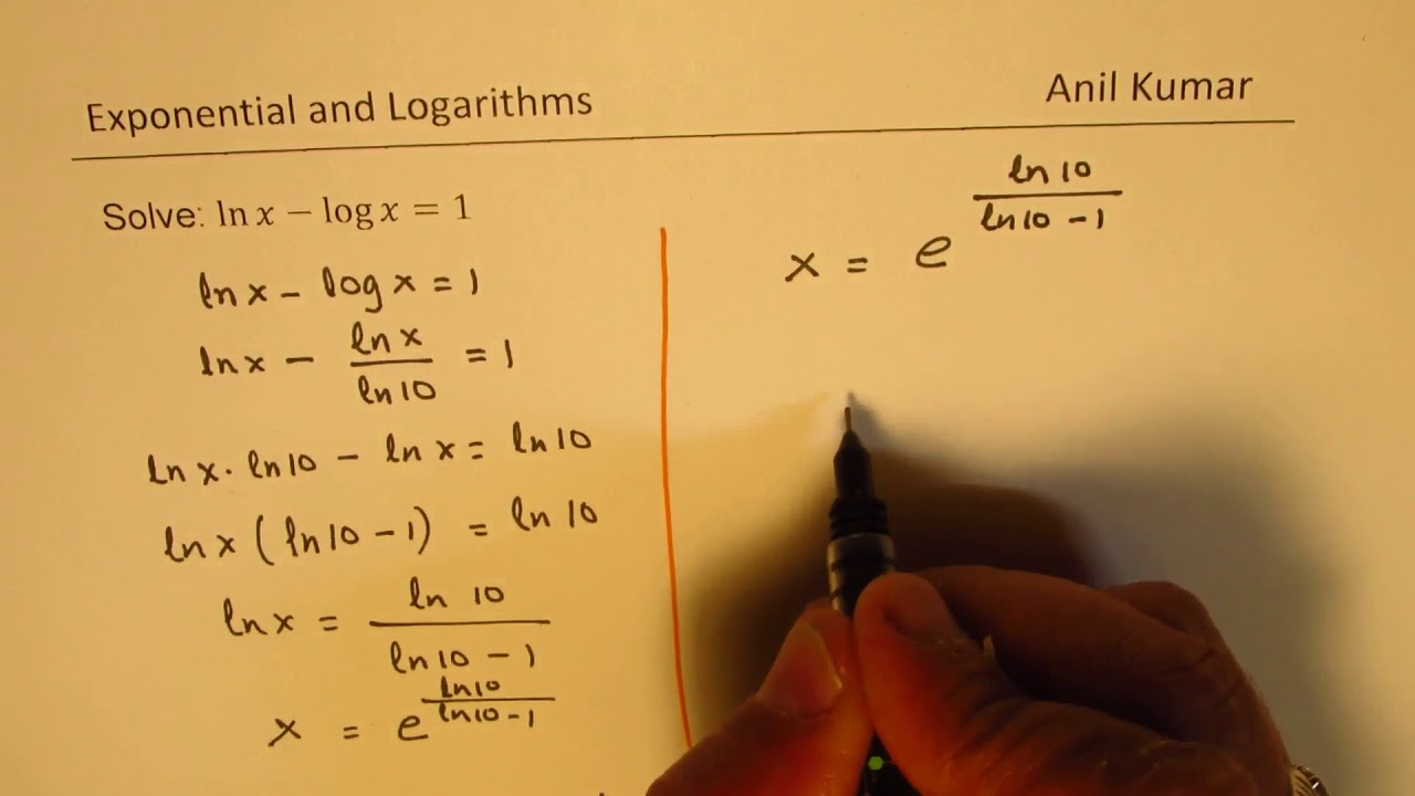 Solve Logarithmic Equation Lnx Logx 1 Change Of Base YouTube