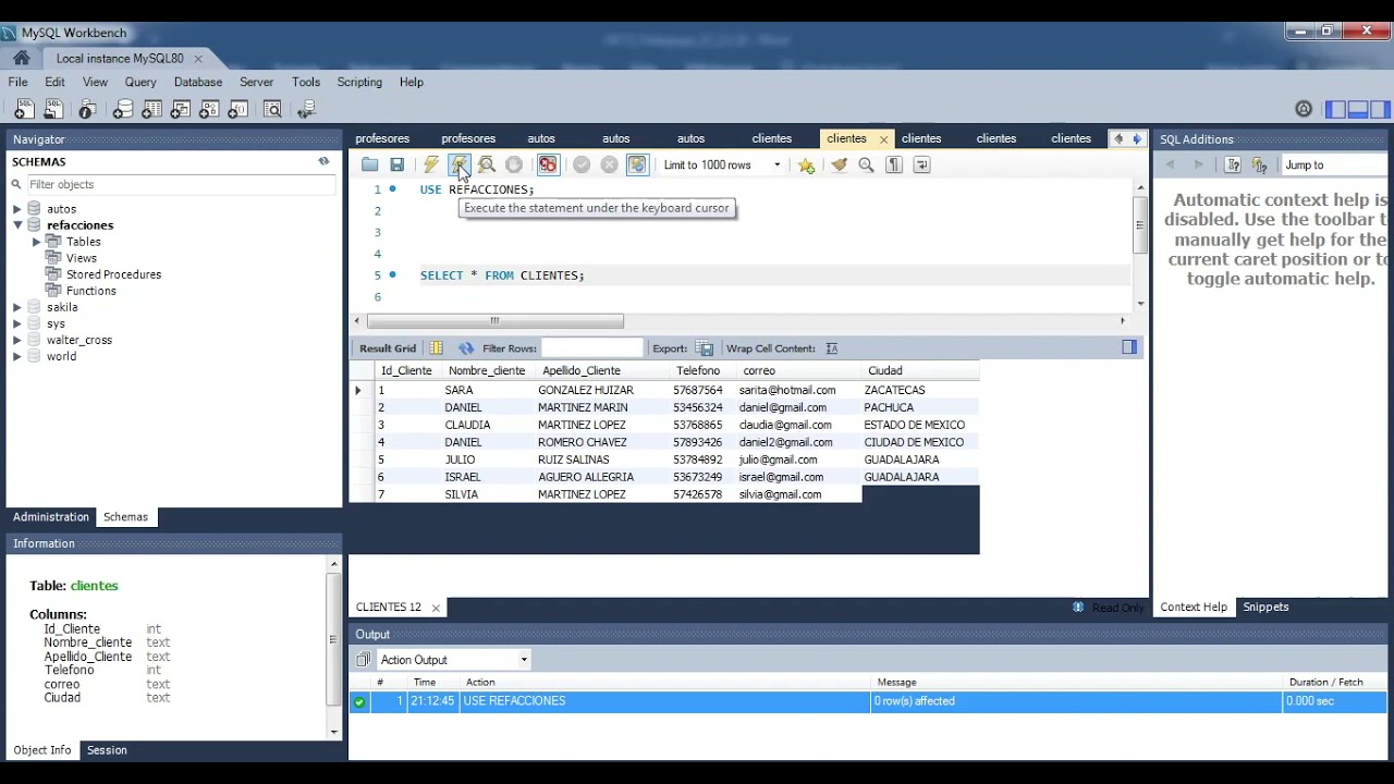 el siguiente video para observar el manejo de la sentencia en MySQL Workbench. - YouTube