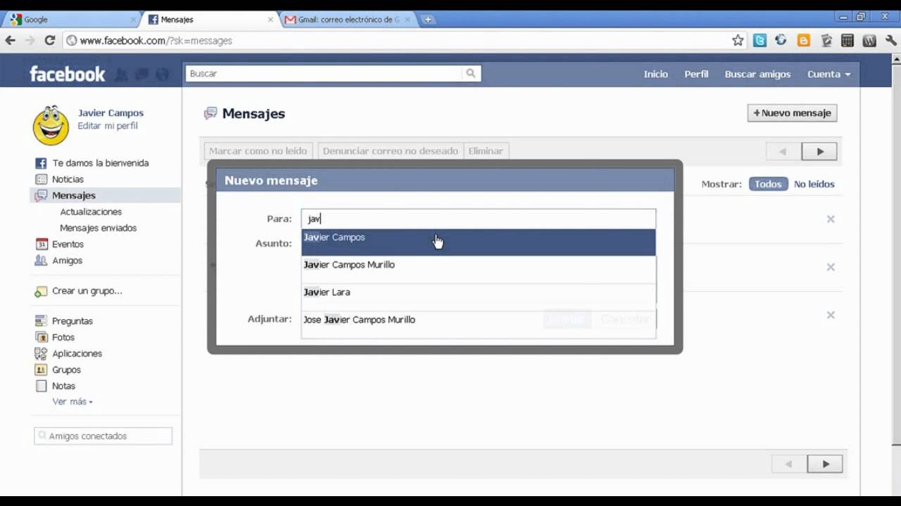 Los mensajes y el correo en facebook - YouTube