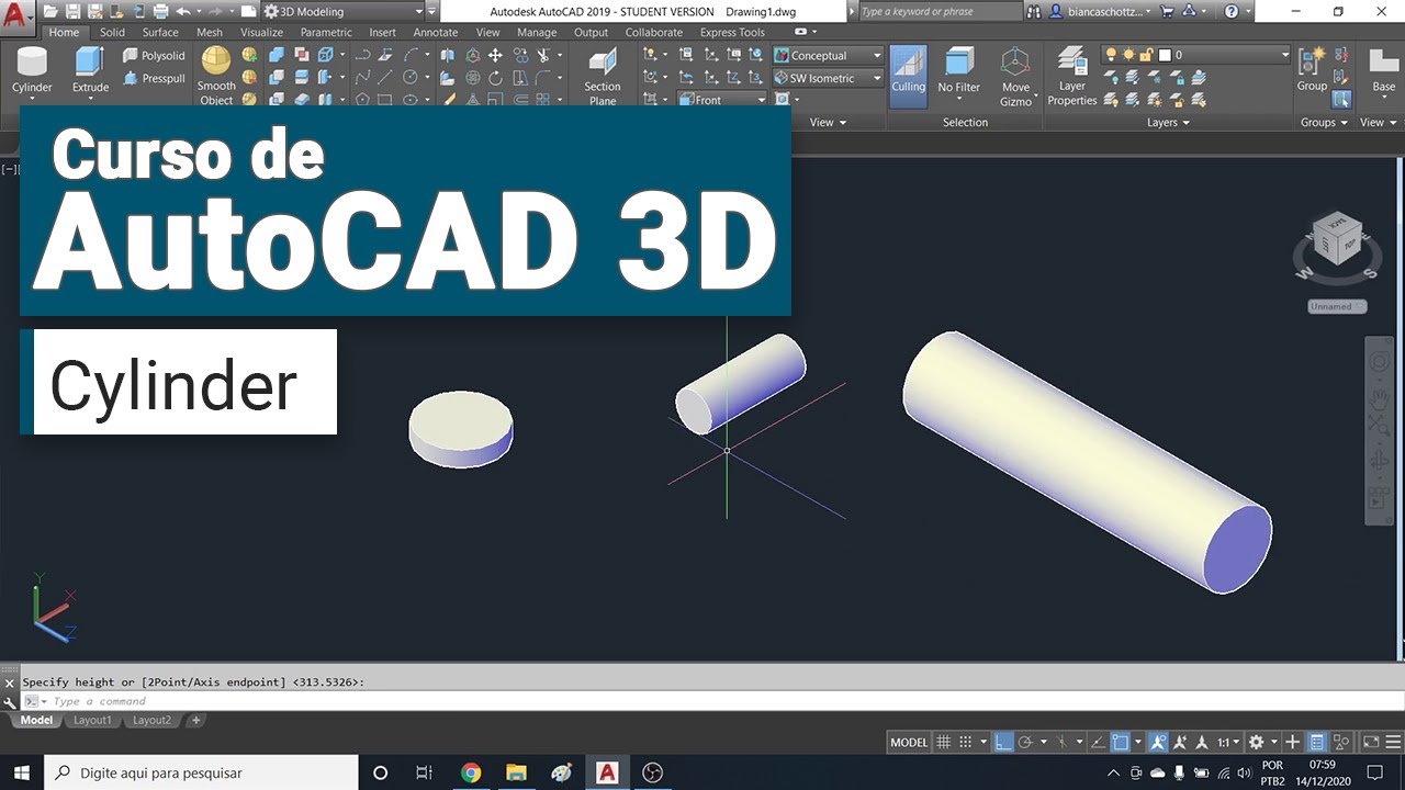 Curso de AutoCAD 3D - Cylinder - YouTube