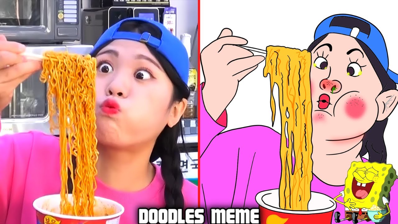 Mukbang Meme: Fire Spicy Noodle Chicken Sausage DONA 먹방 불닭볶음면 떡볶이 도나 ...