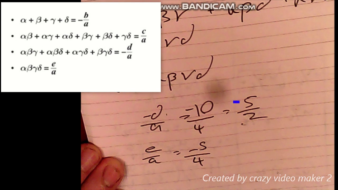 Q4 Algebra and Fuctions test B Further Maths Root of quartic equation ...