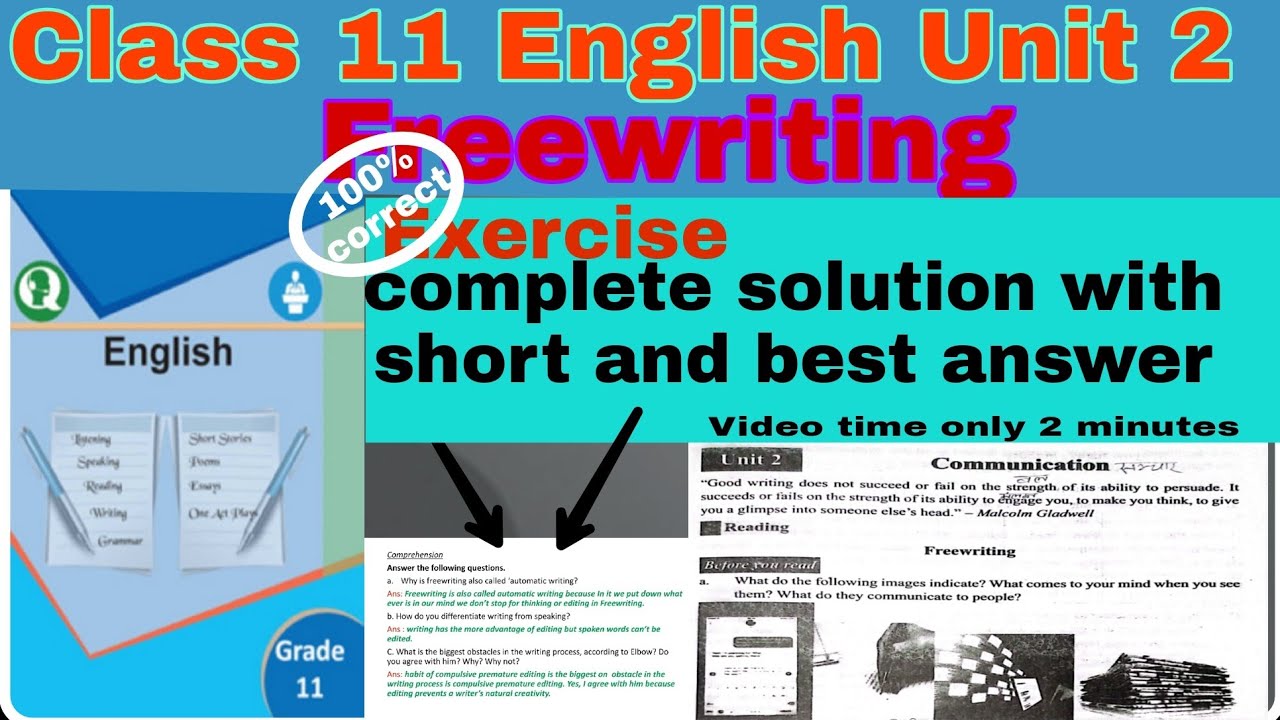 Class 11 English communication unit 2 Freewriting complete exercise ...