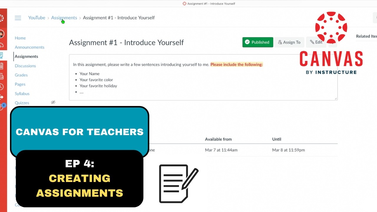 Canvas LMS Tutorial for Beginners | Creating Assignments (Ep 4) - YouTube