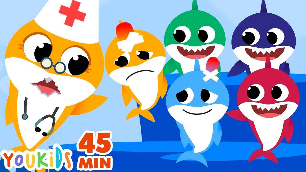 Five Little Baby Sharks Jumping on the Bed + More Baby Shark Songs ...