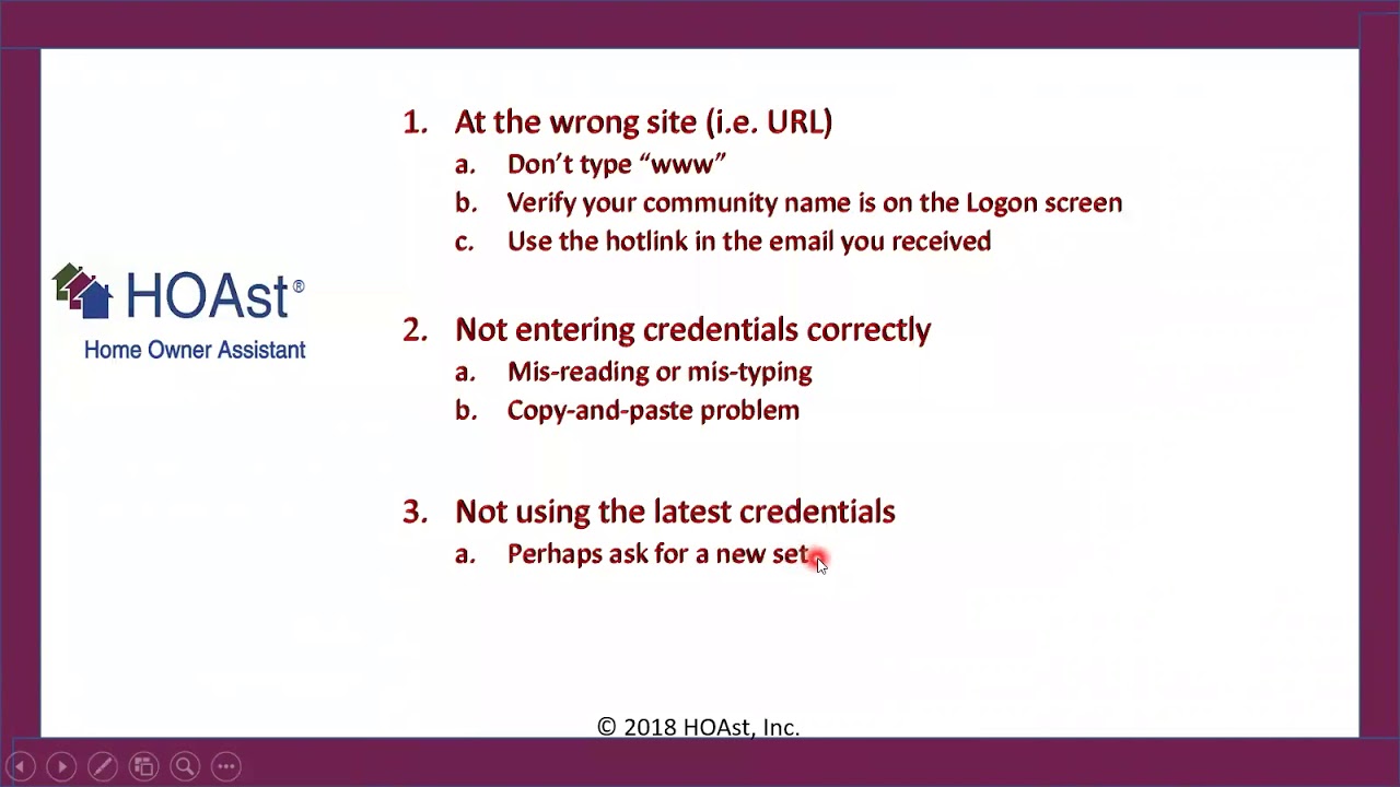 HOAst, Inc. Online Tutorial, FAQs About Logging On to myHOAst® - YouTube