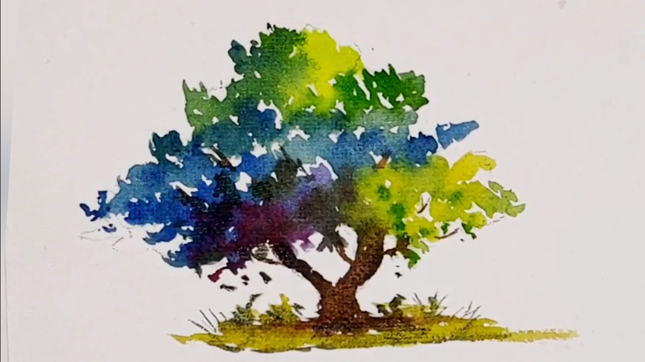 How to paint Tree with Watercolor/ Easy Watercolor for Beginners ...
